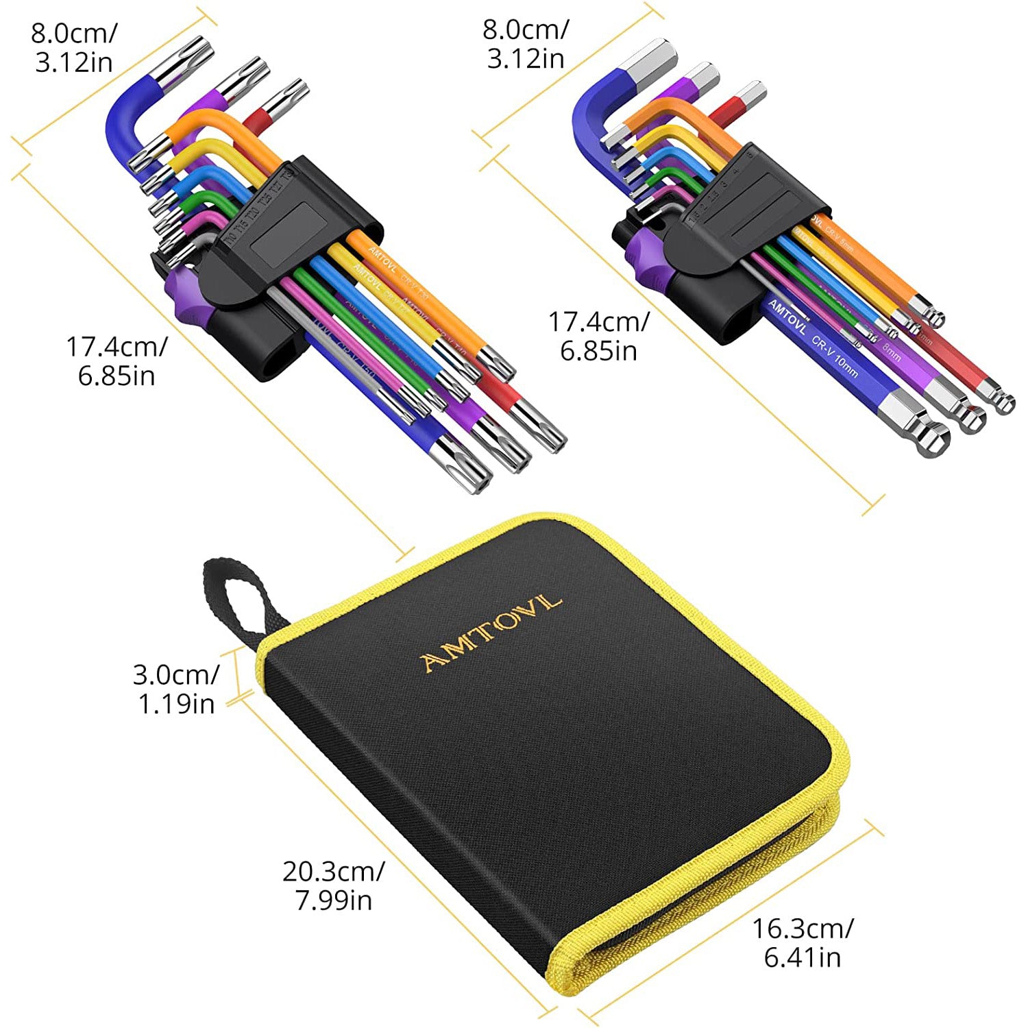 AMTOVL 18PCS Long Ball End Allen Key & Torx Star Wrenches Hex Sets – Amtovl